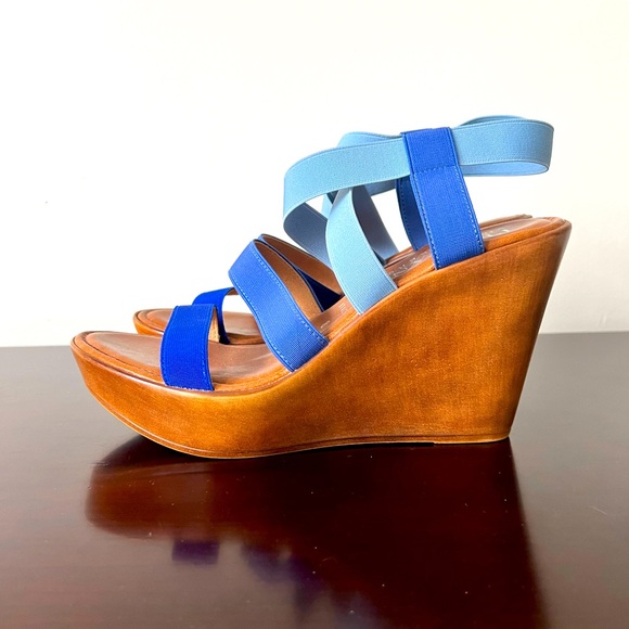 Italian Shoemakers | Shoes | Italian Shoemakers Blue Strappy High Wedge ...